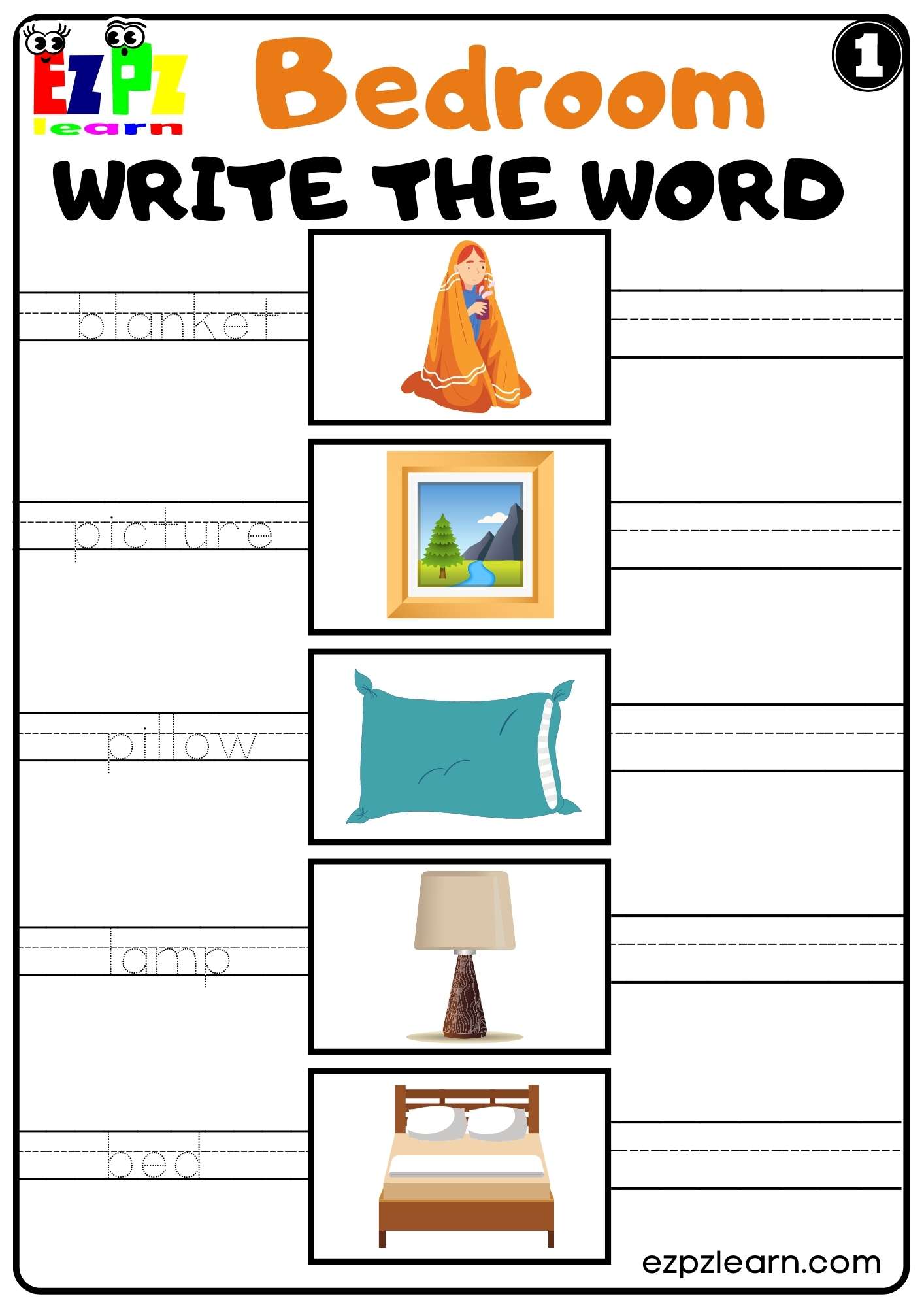 Bedroom Write the Word Worksheet for ESL Students and Homeschool Free ... Bedroom Write the Word Worksheet for ESL Students and Homeschool Free ...